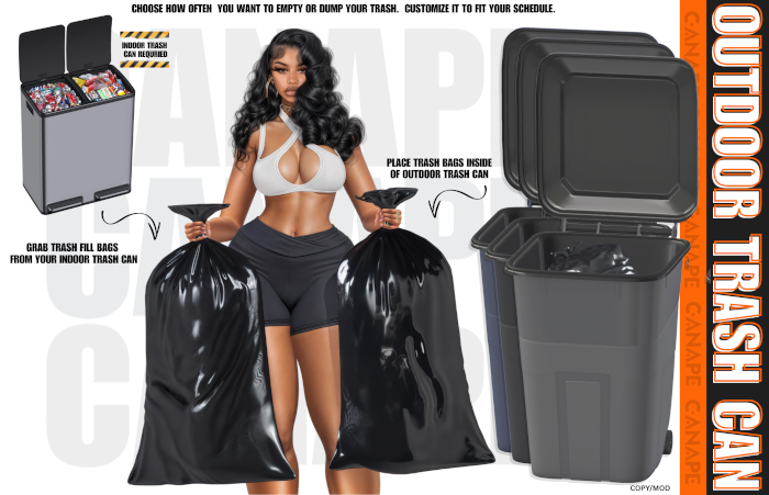 Second Life Marketplace - [Canape] Interactive Outdoor Trash Can - FATPACK